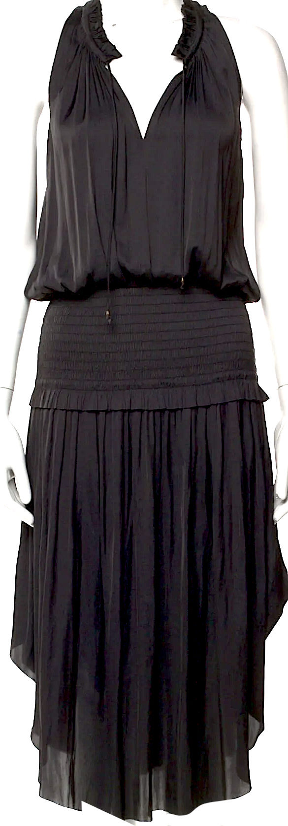 Ulla Johnson Black PolyTech Fabric V-Neck Long Dress | PILGRIM NEW YORK